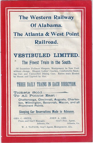 1890s Western Railway of Alabama 2-Sided Ad Flyer~Atlanta & West Point ...