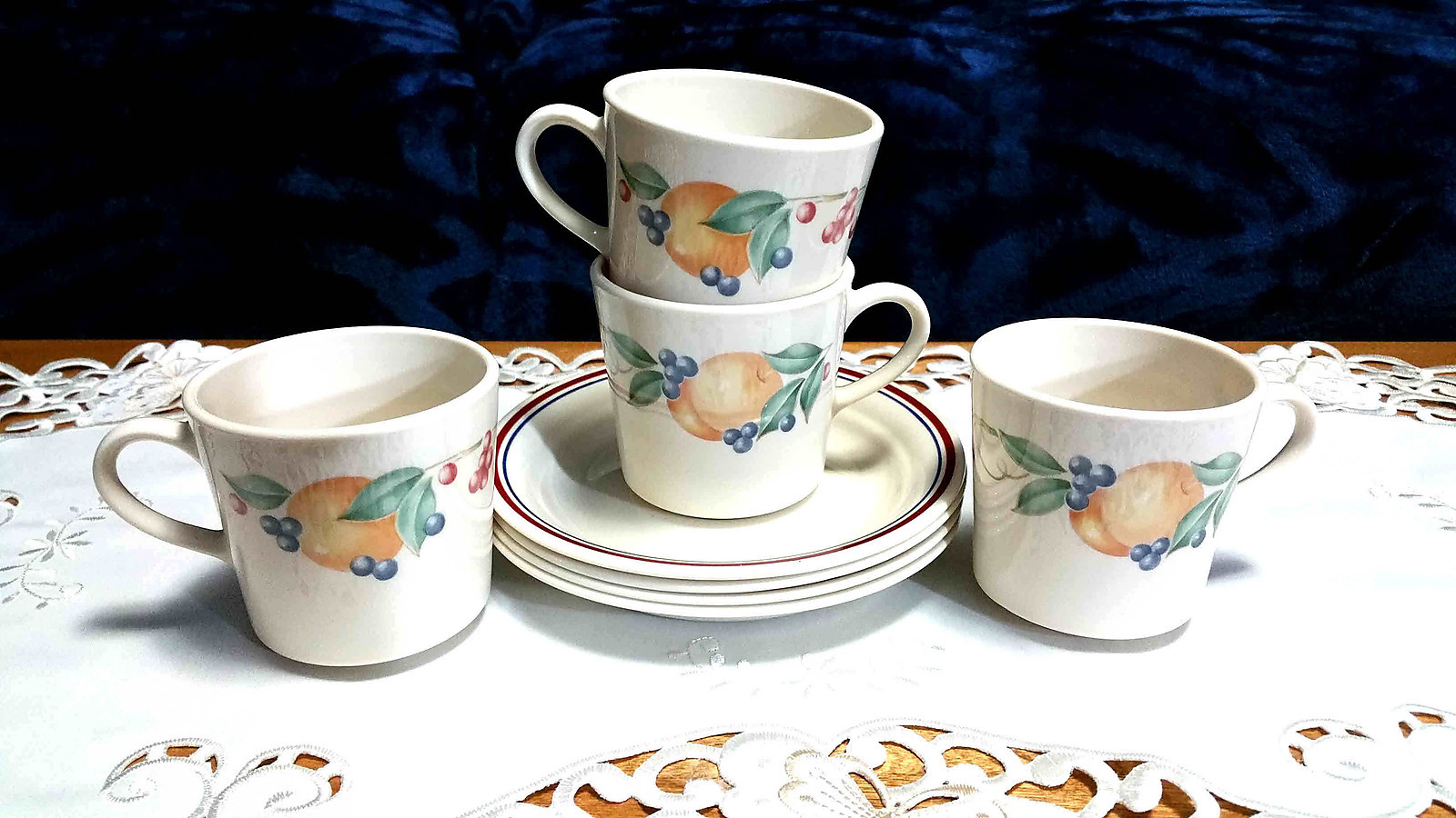 Corelle Abundance Pattern Set of 4 Cups and Saucers | eBay