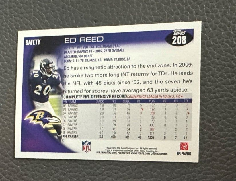 2010 Topps #208 Ed Reed RAVENS HOF Ravens | eBay