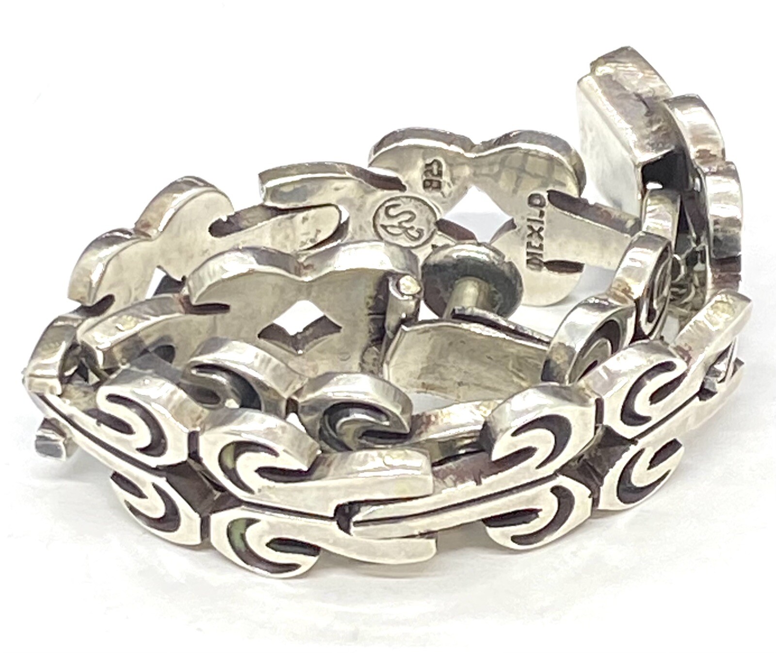 Vintage Taxco Mexico Signed Sterling Silver Link Brac… Gem