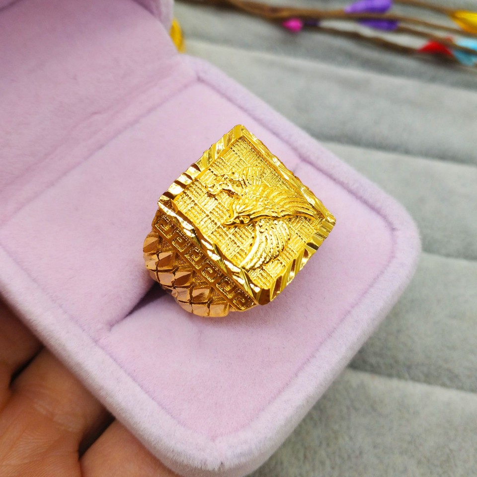 Luxury 24K 9999 Pure Gold real gold Men's Eagle Opening Ring Adjustable ...