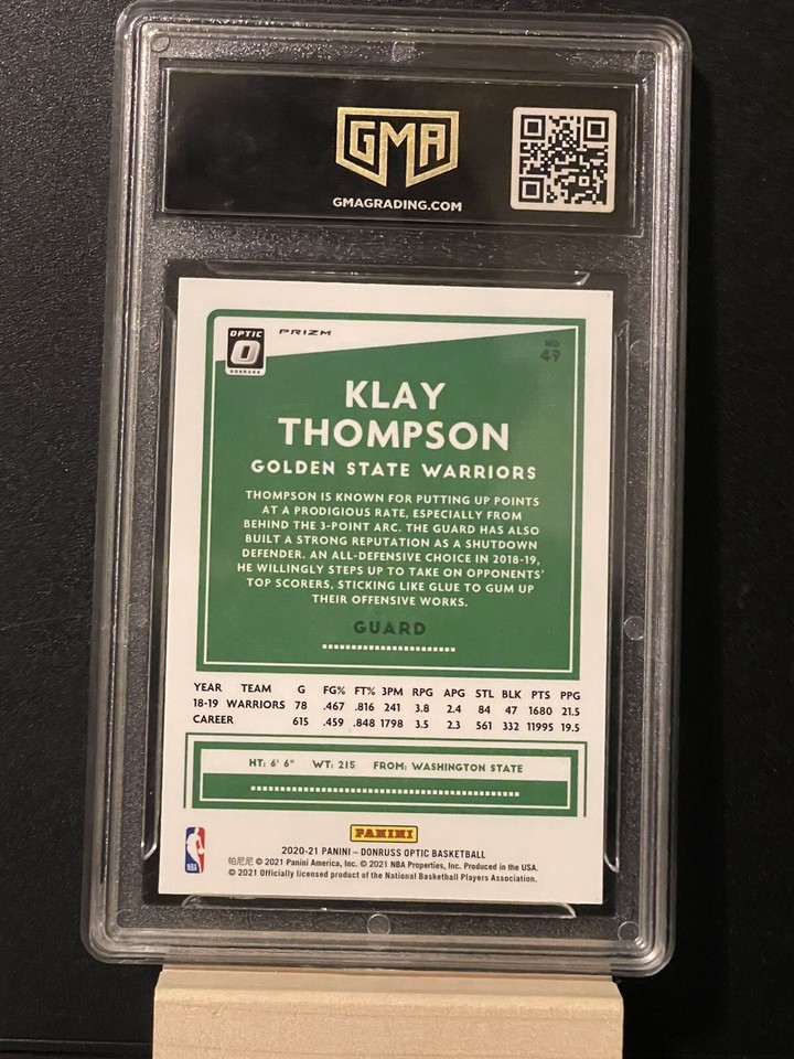2020-21 DONRUSS OPTIC KLAY THOMPSON GMA GRADED 8.5 PULSAR PRIZM ...