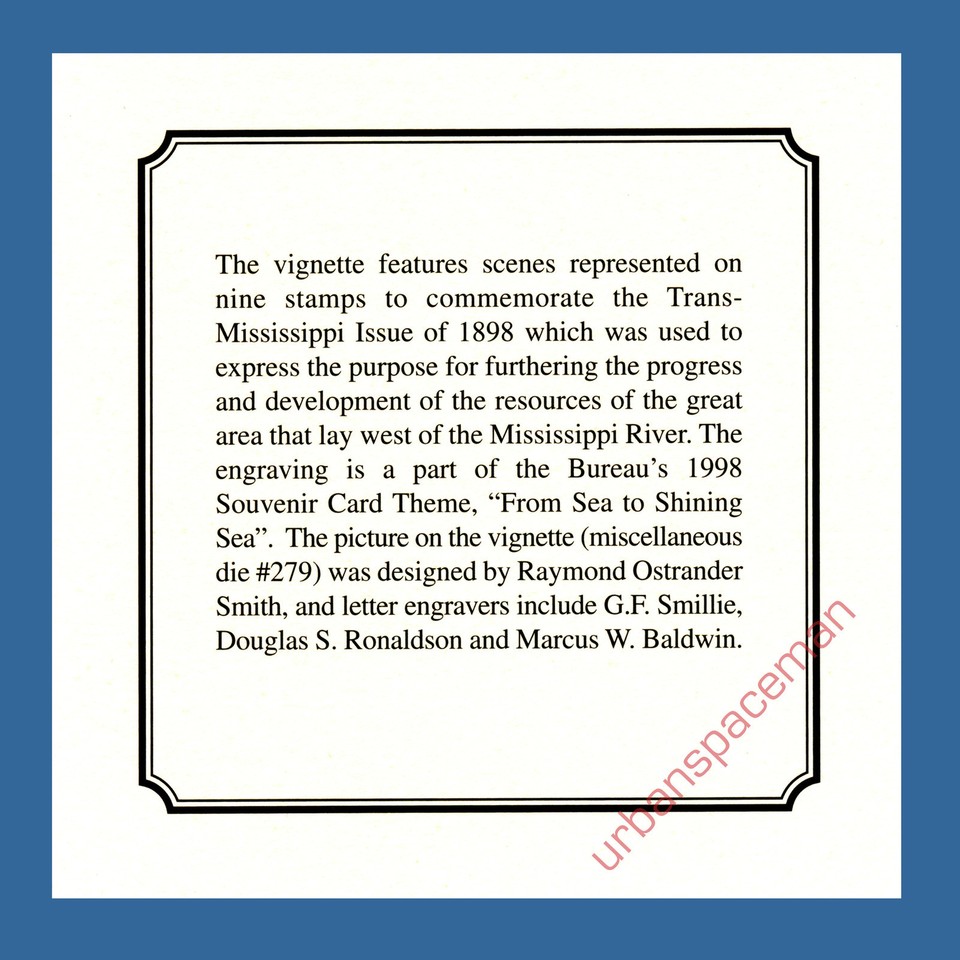 B229 BEP Souvenir Card Trans-Mississippi 1998 Mint Die Proof 285-293 | eBay