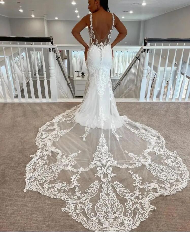 Open Back Lace Mermaid Wedding Dresses