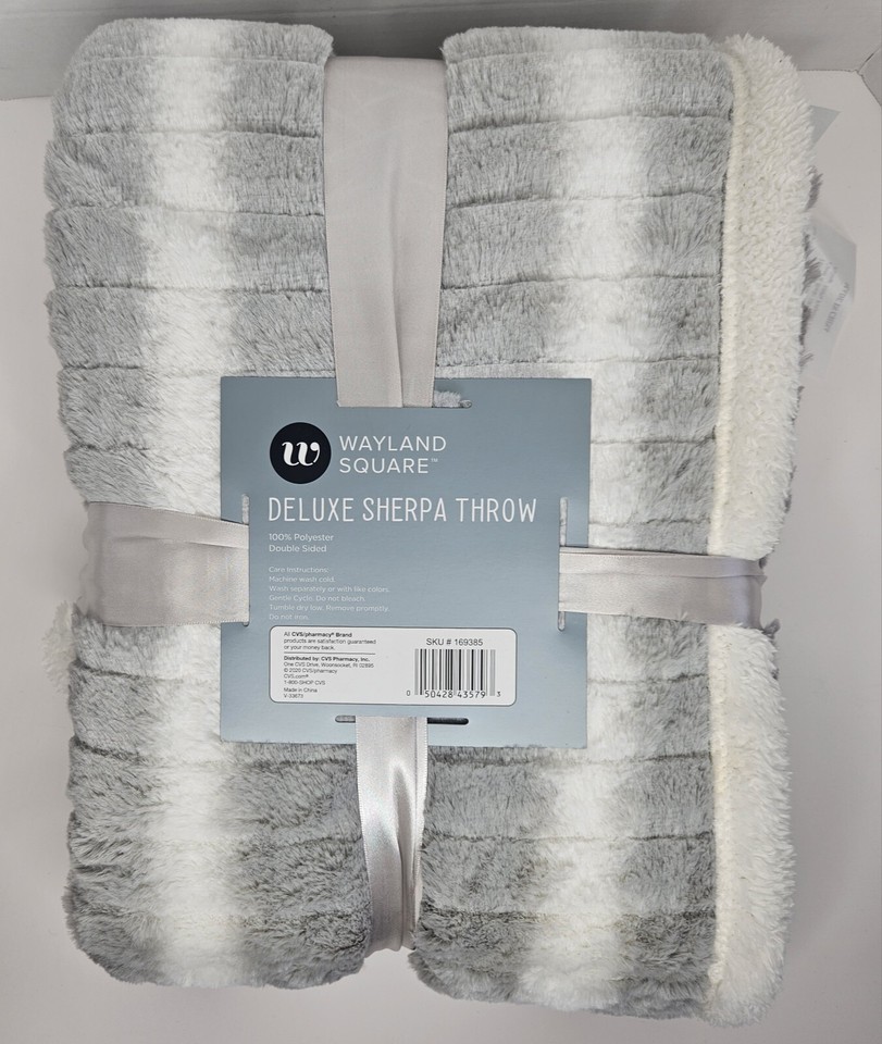 Wayland Square Plush Sherpa Throw Blanket Gray and White Soft Cozy | eBay