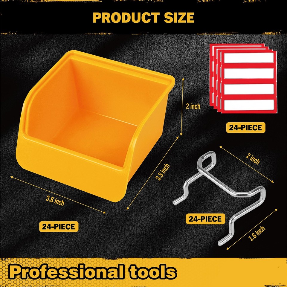 Pegboard Bins Organizer Set 24-Pack Durable Storage Tray for Screws ...