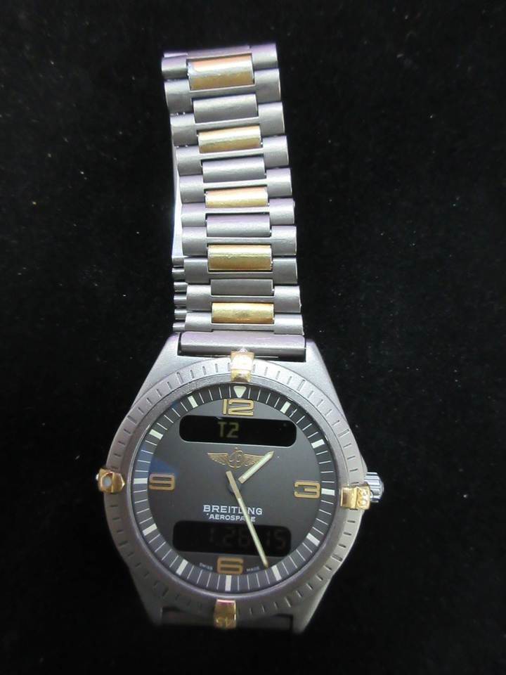 Breitling Aerospace Ref F56060 Titanium Gold Quartz Watch Dual Time ...