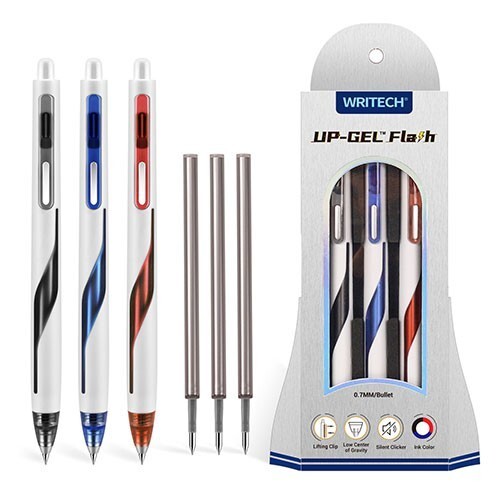 WRITECH Up-Gel Flash Retract Gel Pen 3/Pk .7mm White w/Asst Inks School ...