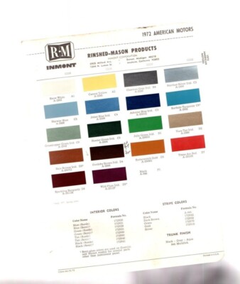 1972 AMC Color Chip Paint Sample Brochure/Chart: AMX,JAVELIN,GREMILN ...