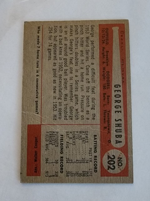 1954 Bowman - #202 George Shuba for sale online | eBay