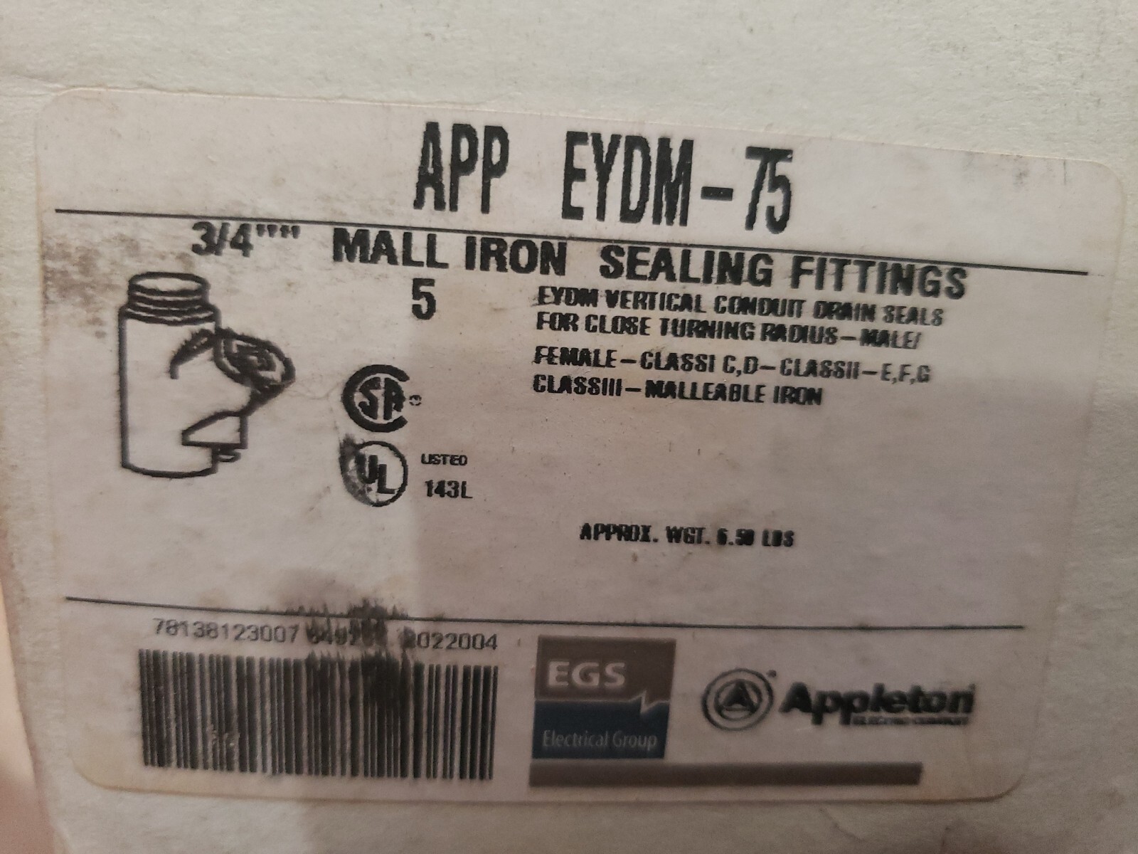 Appleton EYDM-75, 3/4, Malleable Iron, Drain, M/F, Conduit Sealing ...