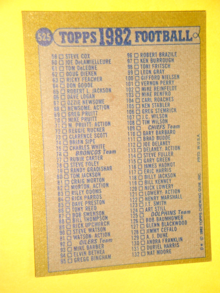 Checklist - 1982 Topps Football card #525 - 1 -1 32 - unmarked | eBay