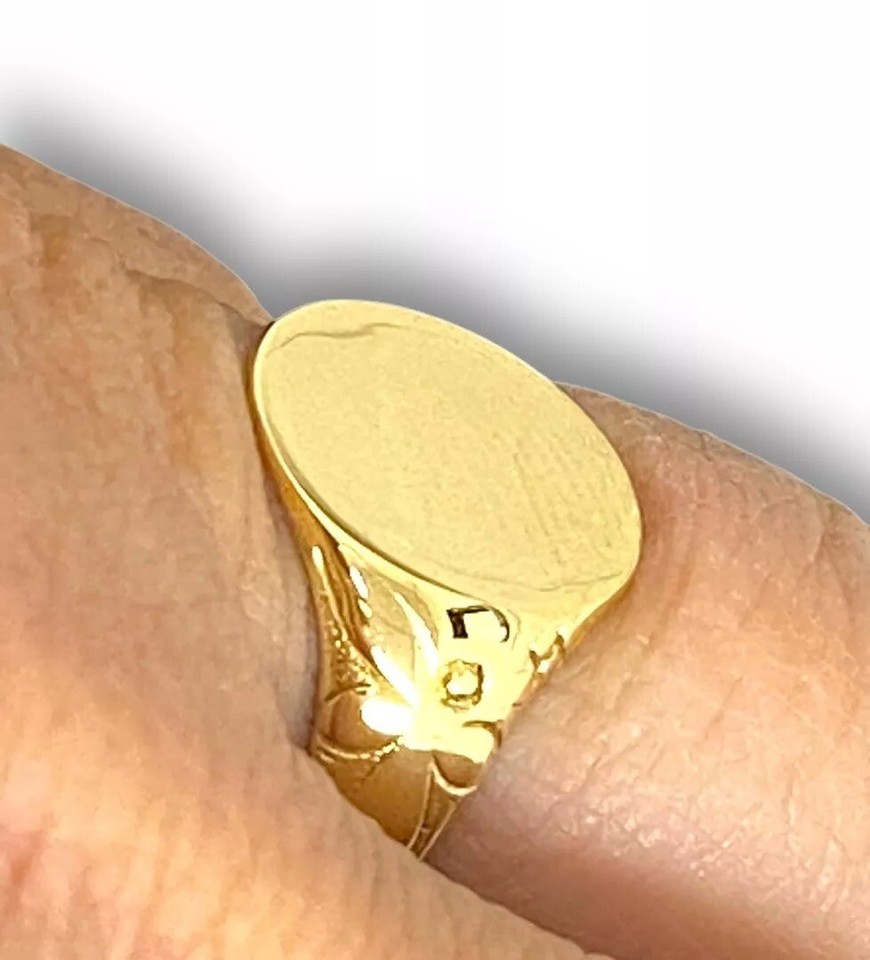 Antique Estate 14k Yellow Gold Fancy SIGNET Ring ENGRAVABLE Size 6.25 ...
