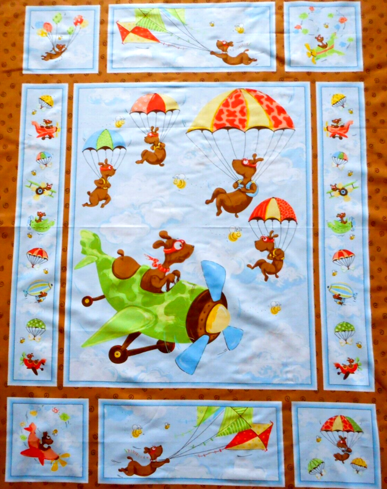 Baby Quilt Fabric Panel Zig Flying Ace Puppy Dog Susybee Nursery Cotton ...