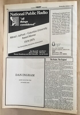 National Public Radio print ad 1976 original vintage 70s promo news Dan ...