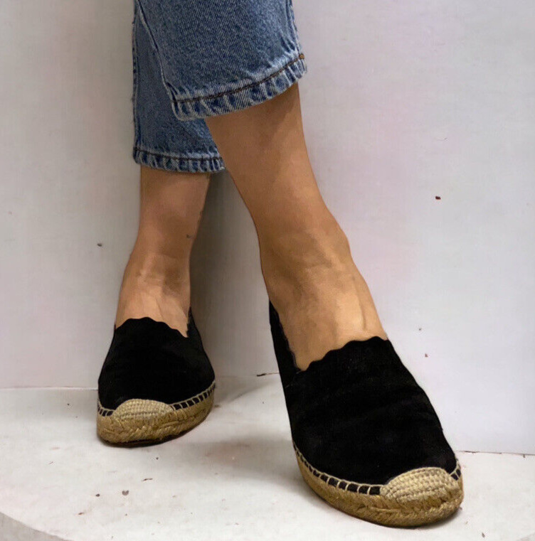 CHLOE Lauren Scalloped Espadrille Black Leather Suede… - Gem CHLOE Lauren Scalloped Espadrille Black Leather Suede… - Gem