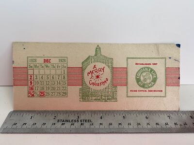 1928 Equitable Life Of Iowa DES MOINES December Calendar CHRISTMAS Card ...