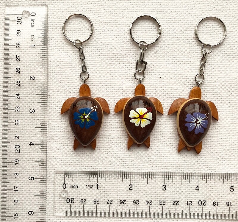 Hawaiian Turtle Hibiscus Key Chains Set Of 3 Jewelry Wood Hawaii Gifts ...