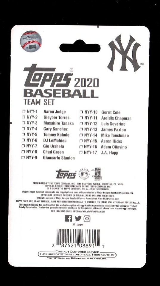 2020 Topps New York Yankees 17-card team set (Factory Team Set) | eBay