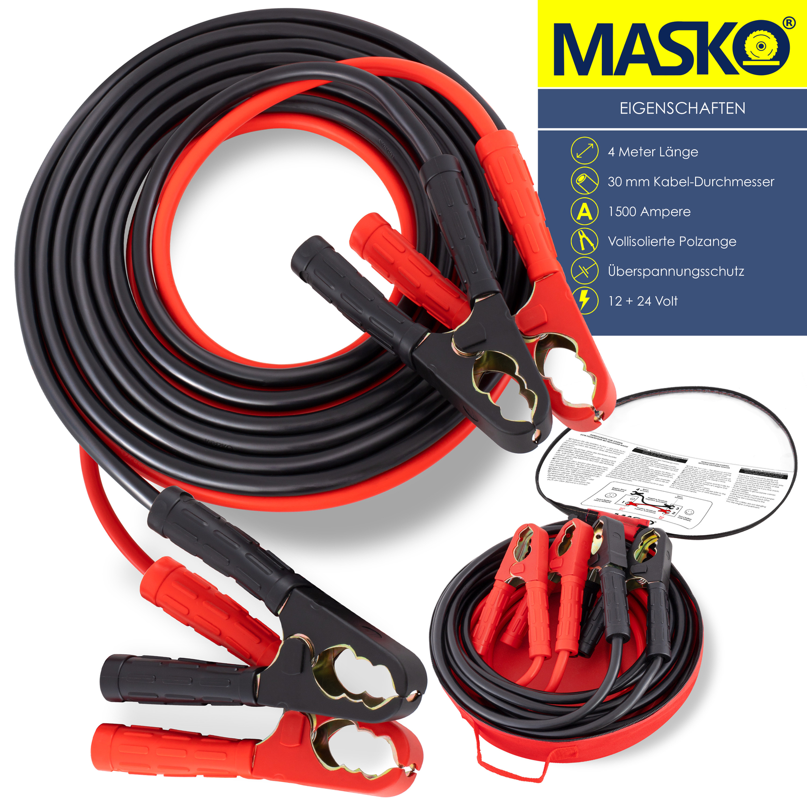 MASKO® Starthilfekabel Überbrückungskabel Starterkabel Auto Motorrad 4m ...