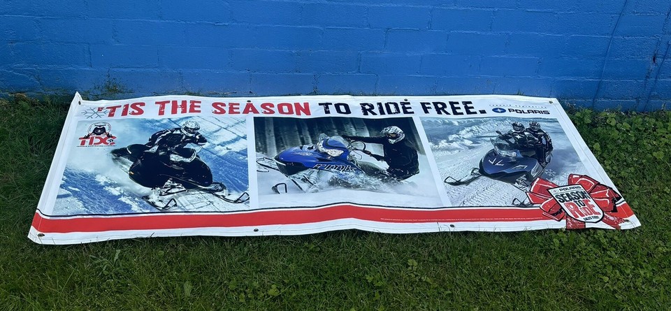 Rare HUGE POLARIS Snowmobile DEALER BANNER WALL POSTER SIGN MAN CAVE 3 ...