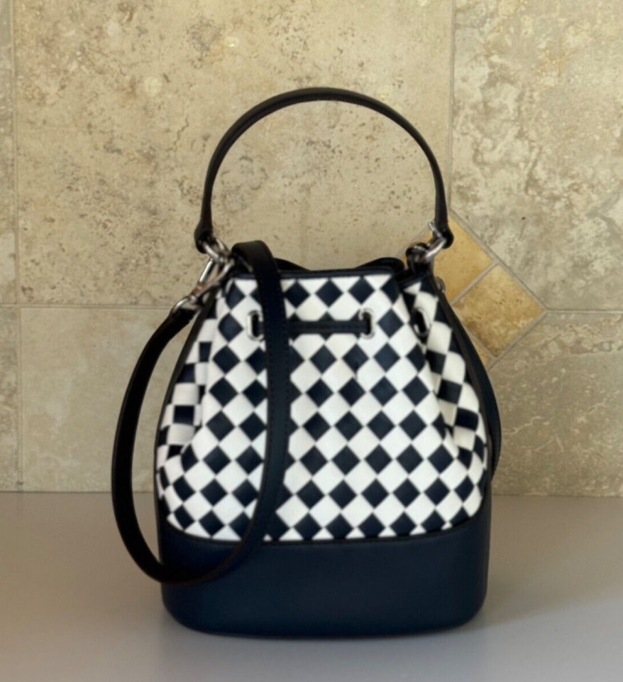 MICHAEL KORS REED MD BELTED TH BUCKET SHOULDER MESSENGER BAG WOVEN NAVY ...