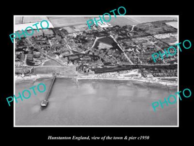OLD LARGE HISTORIC PHOTO OF HUNSTANTON ENGLAND THE TOWN & PIER c1950 ...
