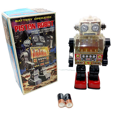 SJM Piston Robot Battery Operated Orig Box Light-Up Pistons Work Walks VTG Toy | eBay