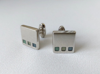 Modern Polished Steel Fixed Back Cufflinks | eBay