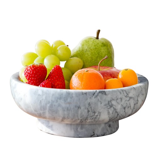 Natural Marble Fruit Bowl for Kitchen Counter, 10.2" Large Luxury Home ...