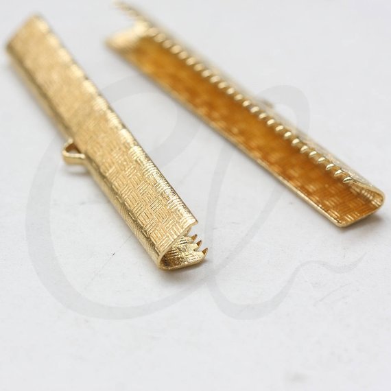 6 Pieces Raw Brass Clam - Flat Crimp - Cord - Ribbon Ends - Ending 50mm ...