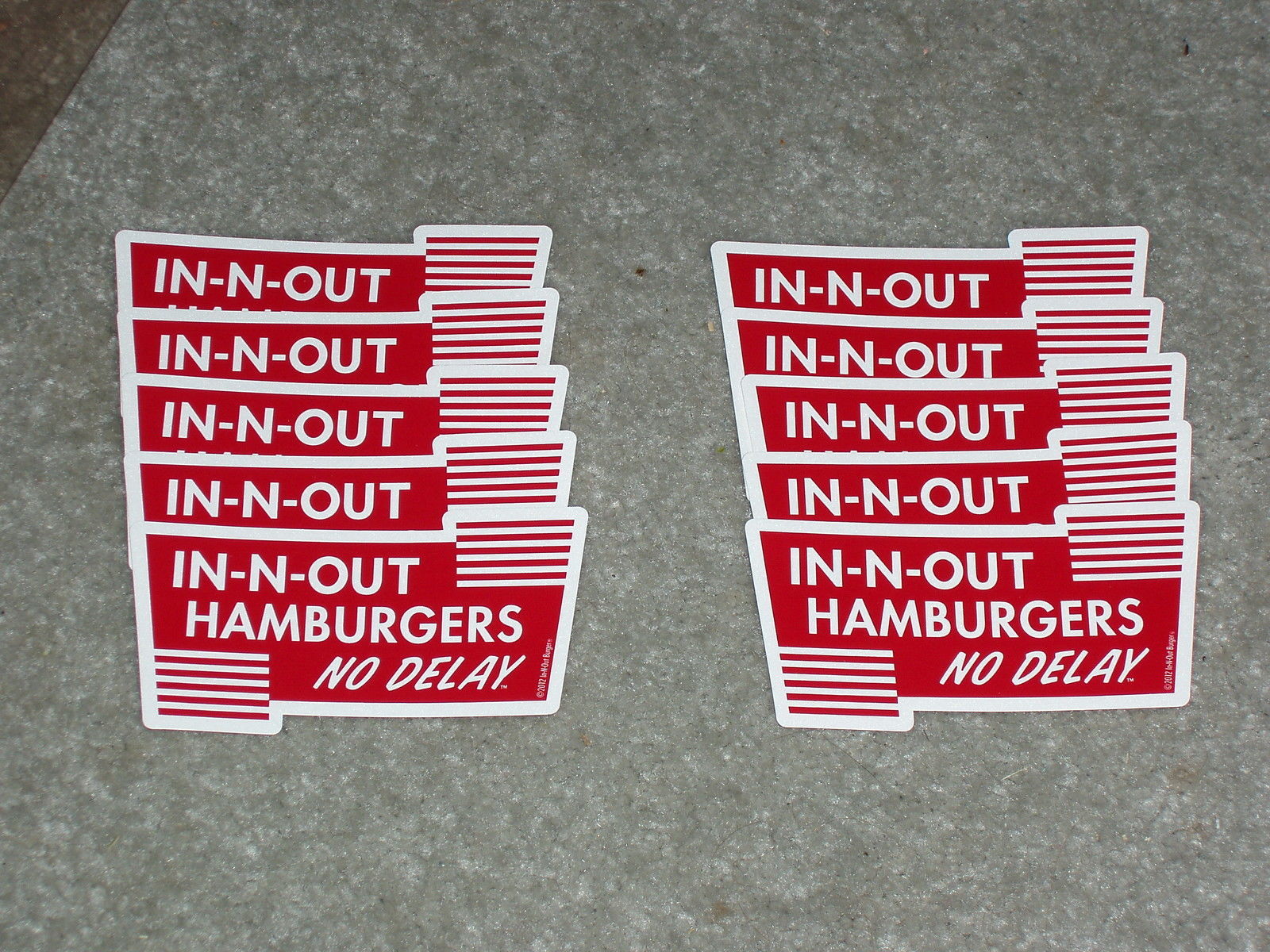 LOT OF 10 IN N OUT BURGER STICKER IN AND OUT HAMBURGERS NO DELAY | eBay