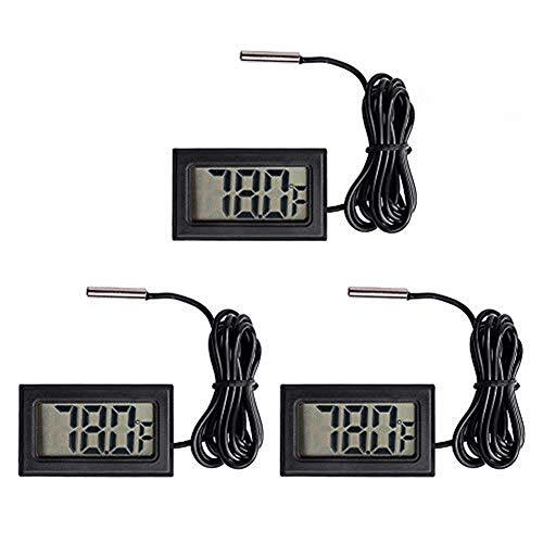 3Pcs Black Digital LCD Thermometer Temperature Monitor with External ...