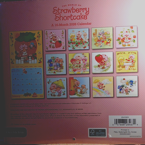 The World of Strawberry Shortcake 2026 wall calendar 11" X 22" open ...