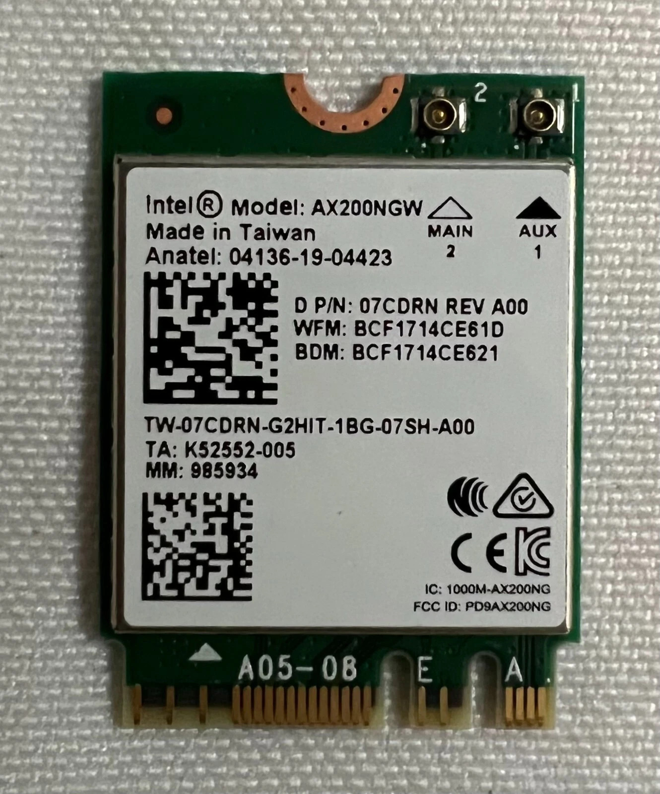 Intel WiFi 6 AX201 AX201NGW Wireless Card 802.11ax 160MHz Bluetooth 5.2 ...