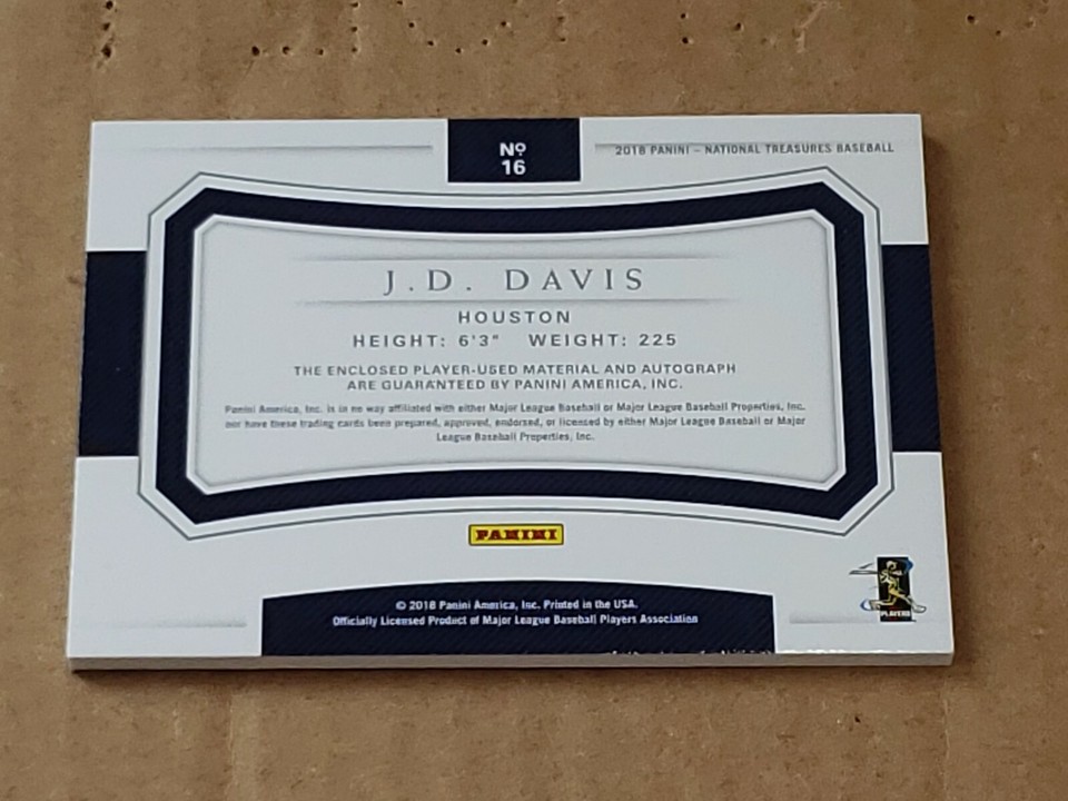 2018 National Treasures J.D. JD Davis RC Autograph /25 Rookie Sick ...