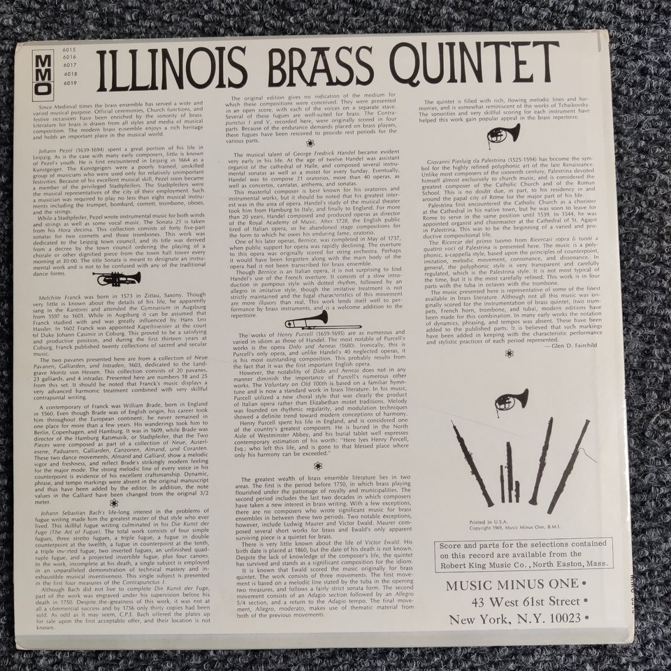 Illinois Brass Quintet - TUBA LP orig 1969 NM/EX Music Minus One ...