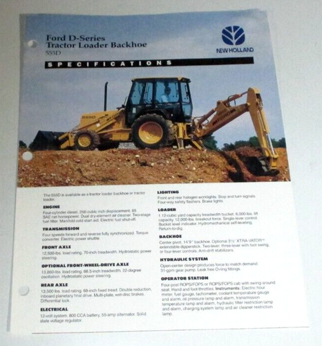 Ford New Holland 555D Tractor Loader Backhoe Specifications Sales Brochure 1995 | eBay