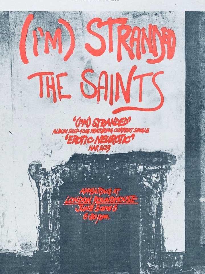 THE SAINTS 1977 vintage POSTER ADVERT STRANDED Debut Album UK CONCERT ...