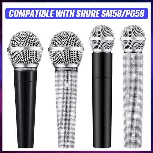 3 Pcs Rhinestone Microphone Handle Cover Stickers Sparkly Glitter Mic ...