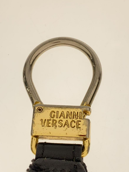 GIANNI VERSACE Key Chain Key Ring Bag Charm Double Medusa Leather Gold ...
