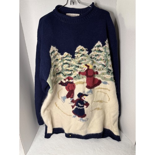 Karen Scott II Winter Scene Sweater Novelty Knit Angora Wool Blend Size ...