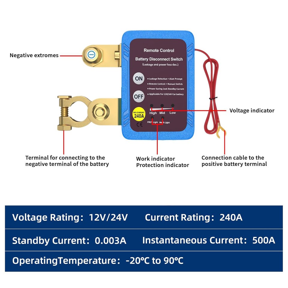 12V 240A Kill Switch Automatic Power Shut Off Switch Remote Battery ...