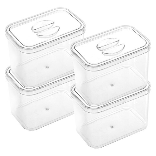 4x Box Sweden Crystal Mini Storage 14.5cm w/ White Lid Container Clear ...