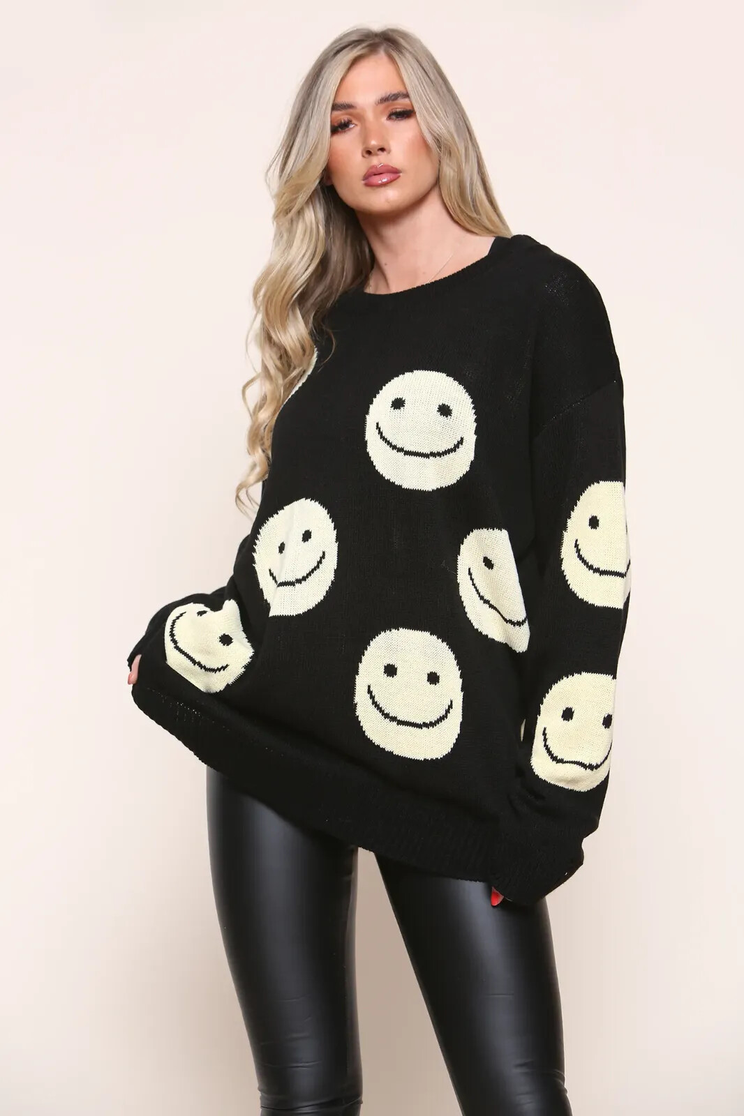 Women's Ladies Christmas Oversize Knitted Sweater Smiley Faces Baggy ...