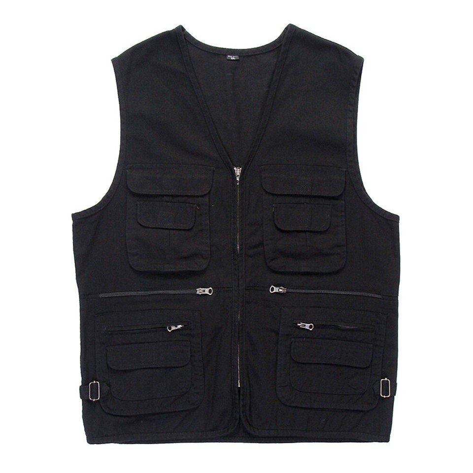 Mens Cotton Vest Sleeveless Jacket Multi Pocket Utility Waistcoat ...