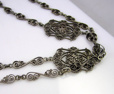 Estate Vintage Ornate Sterling Silver 40 Inch Long Wide Chain 27.2 Gram ...