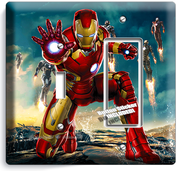 IRONMAN SUPERHERO LIGHT SWITCH OUTLET WALL PLATE COVER BOYS BEDROOM ...