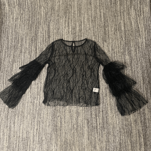 Womens Size Large Sheer Lace Blouse Black Tiered Ruffle Sleeves ...