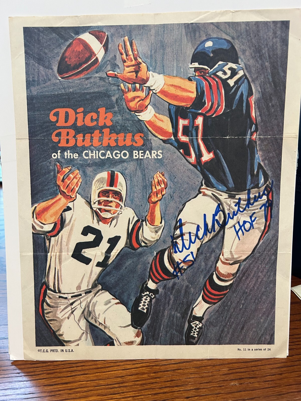 1970 Topps DICK BUTKUS AUTOGRAPHED Insert Poster # 11 RARE signed piece ...